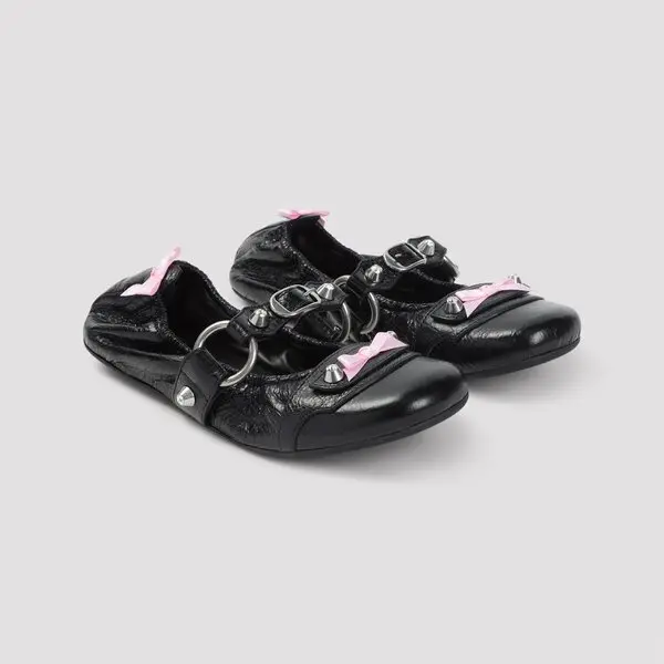 Balenciaga Lamb Leather Embellished Flat Sandals - Black