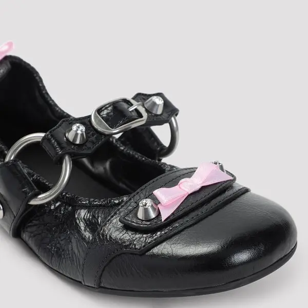 Balenciaga Lamb Leather Embellished Flat Sandals - Black
