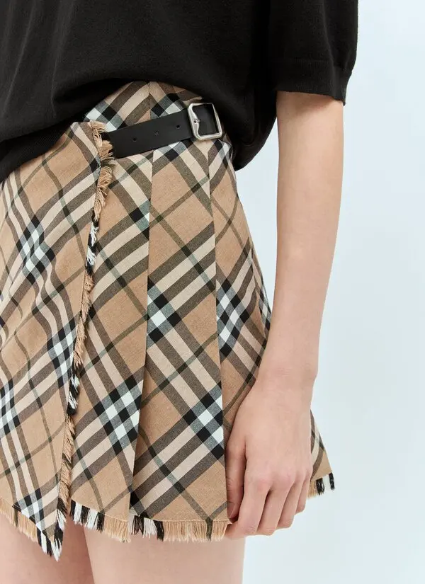 Burberry Check Mini Skirt With Fringe Detail