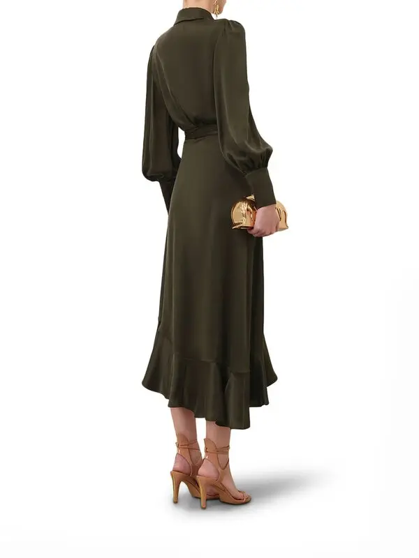 zimmermann green silk dress Zimmermann Green Metallic Silk Blend Mini Wrap Dress – Phoenix Style
