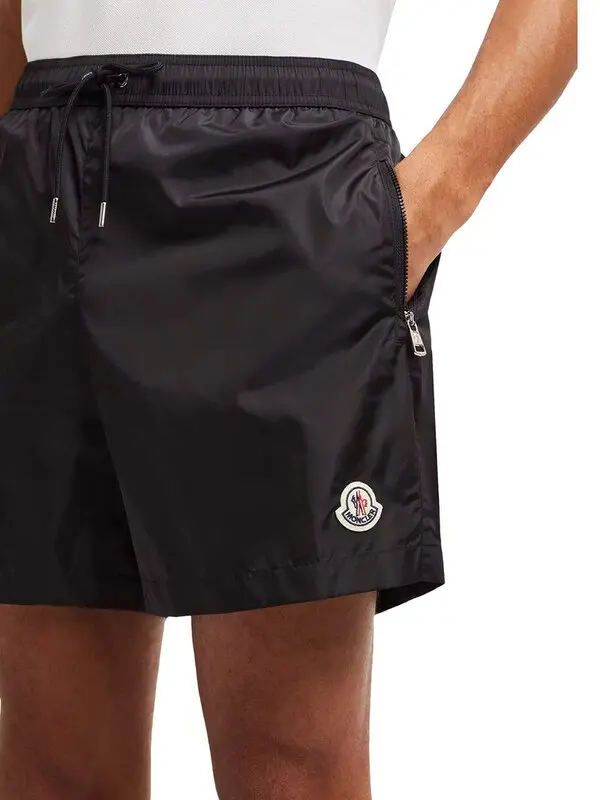Moncler Swimwear With Logo Patch - Black