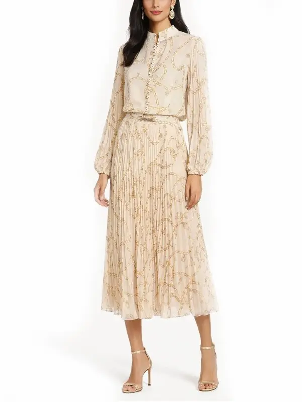 Zimmermann Pleated Sunray Skirt With Chain Print - Cream
