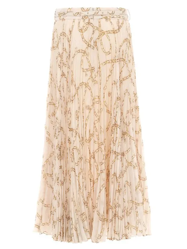 Zimmermann Pleated Sunray Skirt With Chain Print - Cream