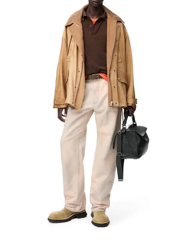 Loewe Short Parka In Lambskin And Cotton