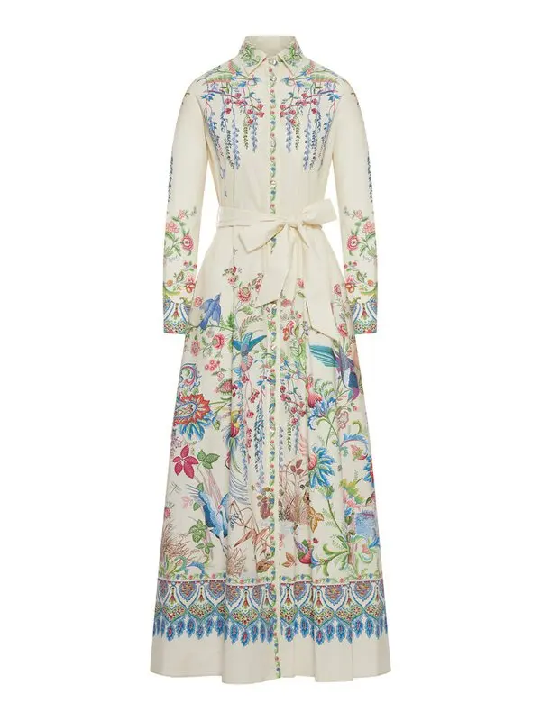 Etro Long Cotton Shirtdress With Floral Print And Belt - Multicolor