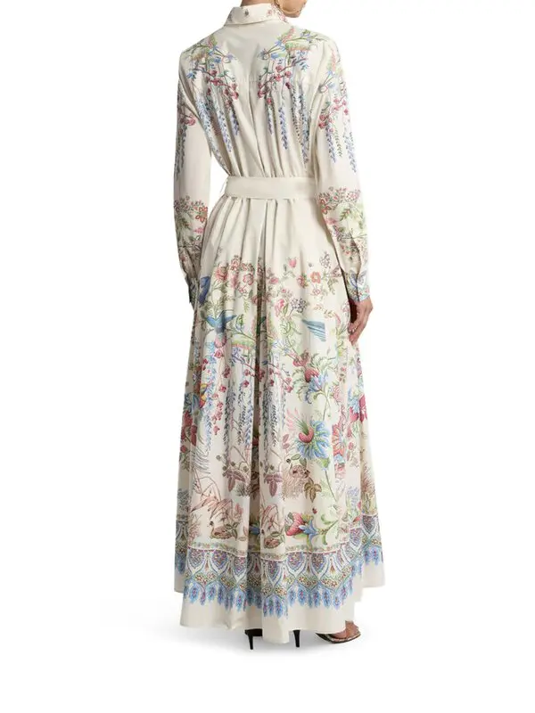 Etro Long Cotton Shirtdress With Floral Print And Belt - Multicolor