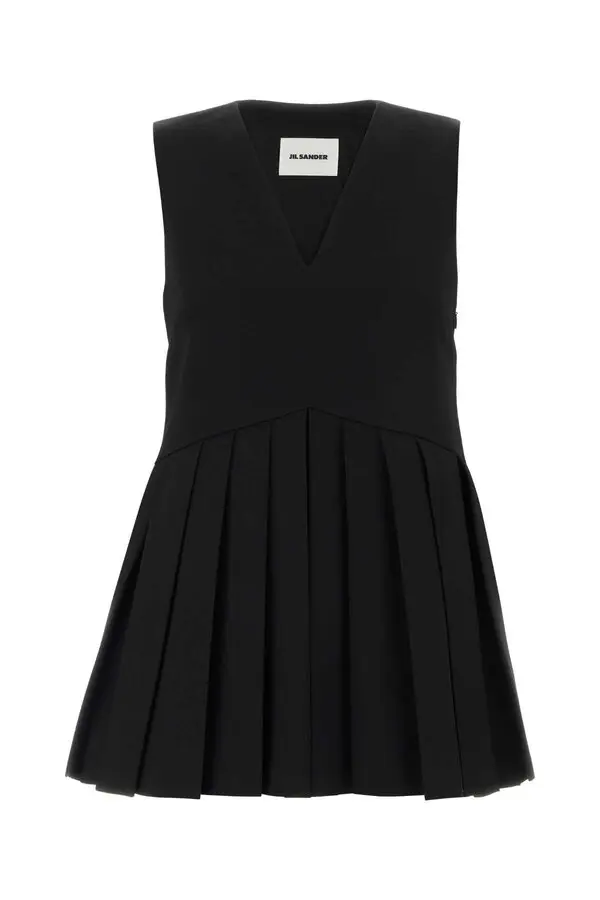 JIL SANDER Pleated Virgin Wool Top - Black