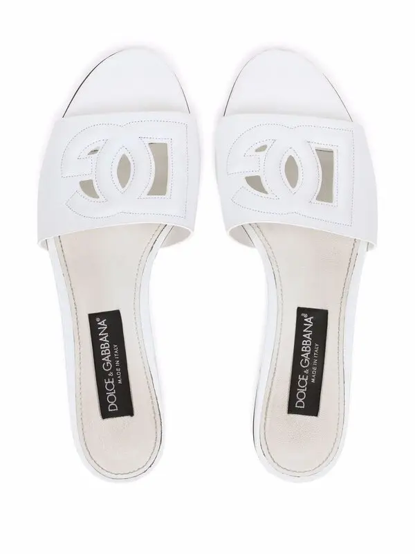 Dolce & Gabbana Dg Logo Leather Flat Slides - Multicolor