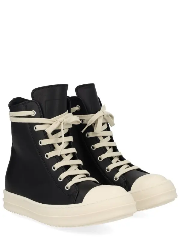 Rick Owens Leather Lace-up High Top Sneakers