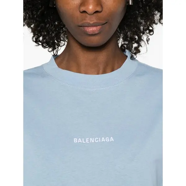 Balenciaga Cotton Logo Print Round Neck T-shirt - Blue