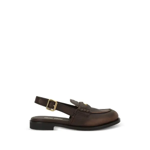 Miu Miu Embossed Logo Detail Loafers - Brown