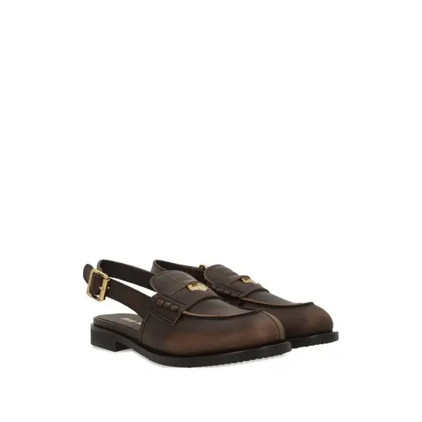 Miu Miu Embossed Logo Detail Loafers - Brown