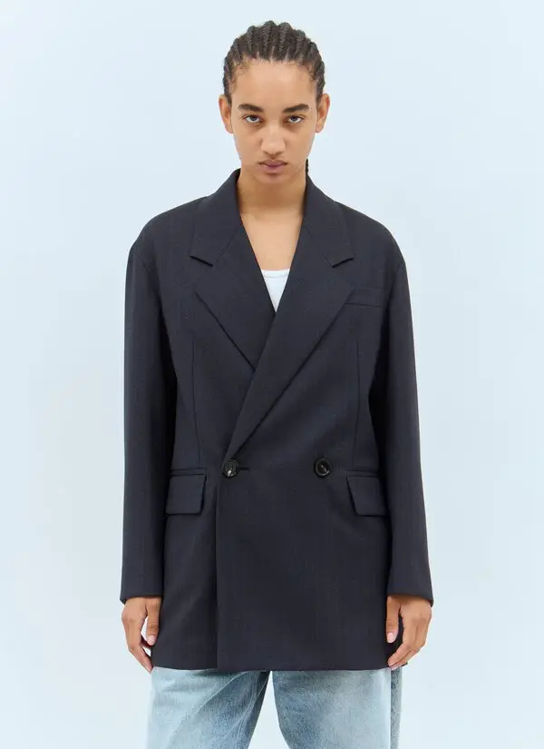 Bottega Veneta Wool Double-breasted Blazer With Tonal Stripes - Black