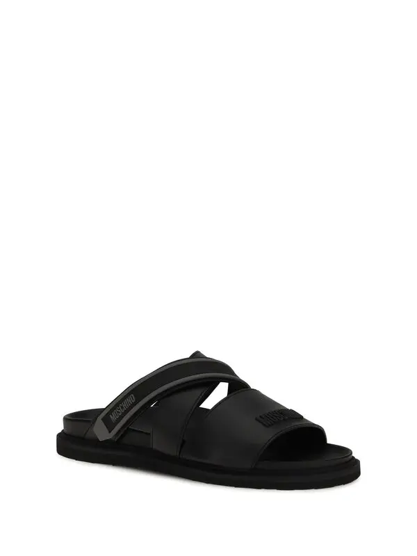 Moschino Flat Leather Sandals With Embossed Logo