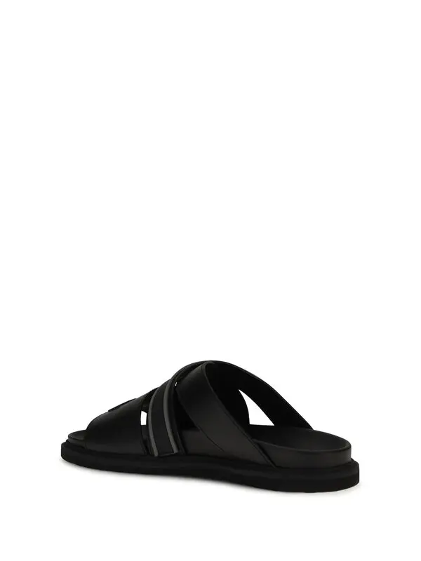 Moschino Flat Leather Sandals With Embossed Logo