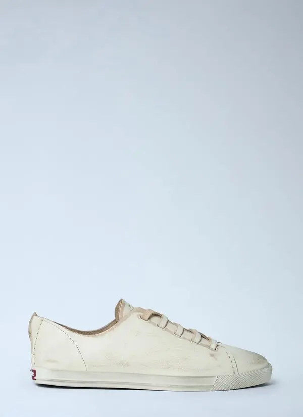 Prada Distressed Leather Lace-up Sneakers - White