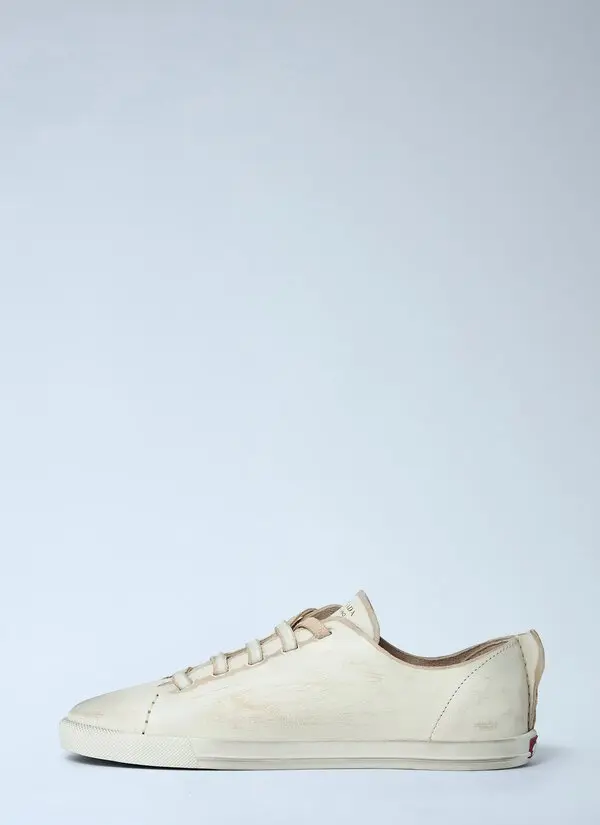 Prada Distressed Leather Lace-up Sneakers - White