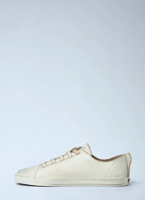 Prada Distressed Leather Lace-up Sneakers - White