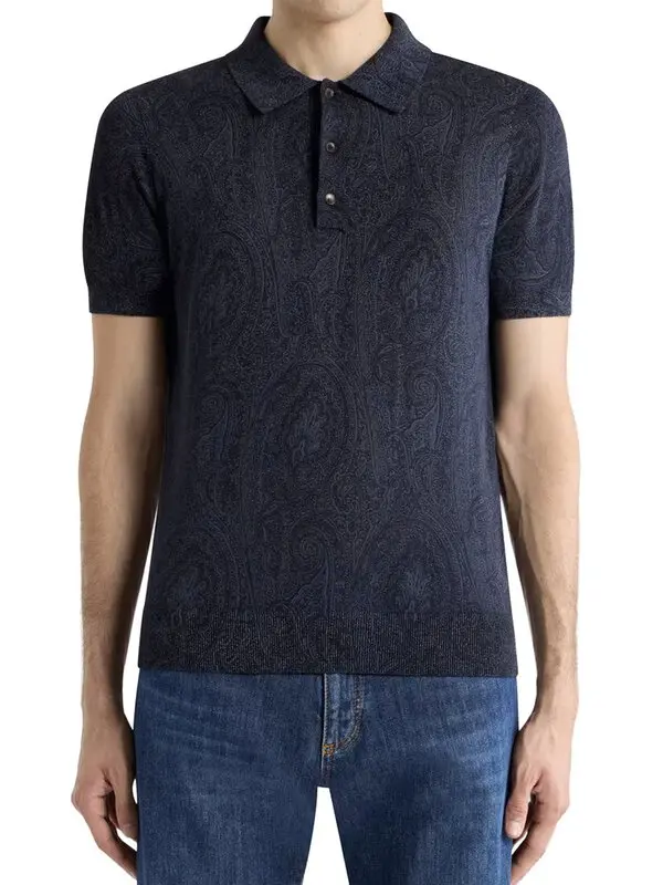 Etro Cotton Blend Polo Shirt With Floral Paisley Pattern - Multicolor