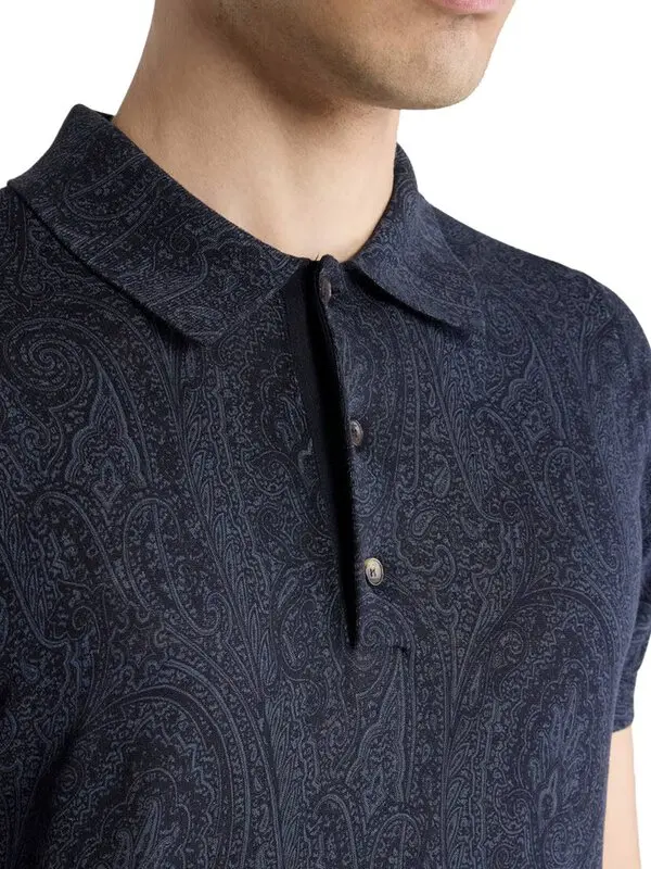 Etro Cotton Blend Polo Shirt With Floral Paisley Pattern - Multicolor