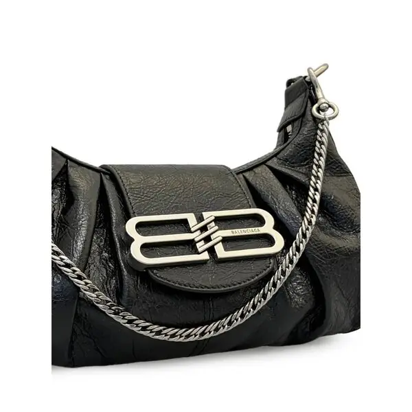 Balenciaga Lambskin Gathered Shoulder Bag With Silver-tone Hardware