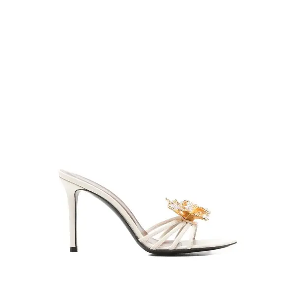 GIUSEPPE ZANOTTI Open Toe Stiletto Heel Sandals With Floral Detail - Cream