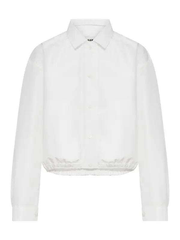 JIL SANDER Cropped Technical Fabric Jacket With Elasticated Hem - White