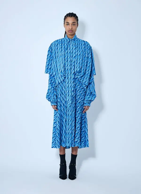 Balenciaga Double Sleeve Pleated Dress - Blue