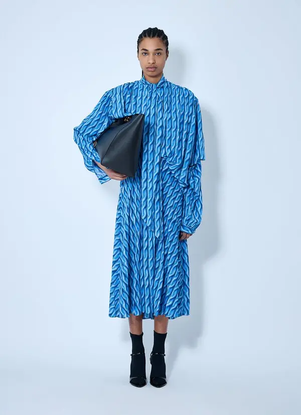 Balenciaga Double Sleeve Pleated Dress - Blue
