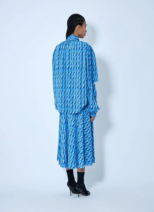 Balenciaga Double Sleeve Pleated Dress - Blue
