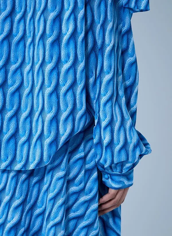 Balenciaga Double Sleeve Pleated Dress - Blue