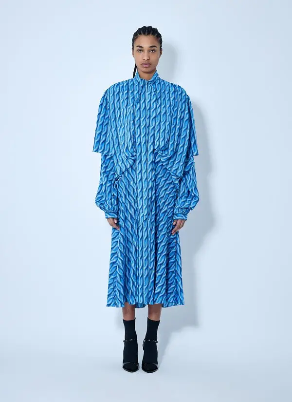 Balenciaga Double Sleeve Pleated Dress - Blue