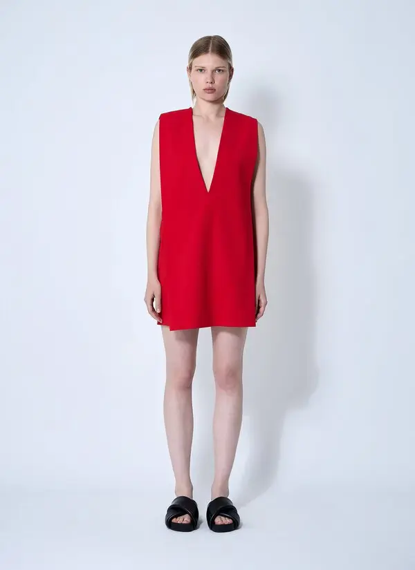 Sportmax Plunge Mini Dress With Belt - Red