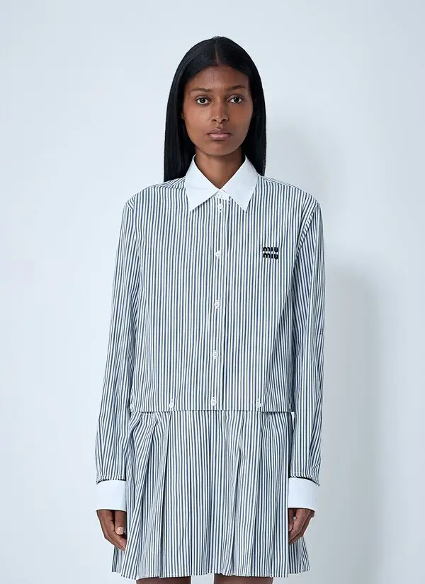 Miu Miu Striped Pleated Cotton Poplin Dress