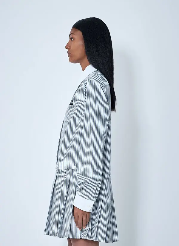 Miu Miu Striped Pleated Cotton Poplin Dress