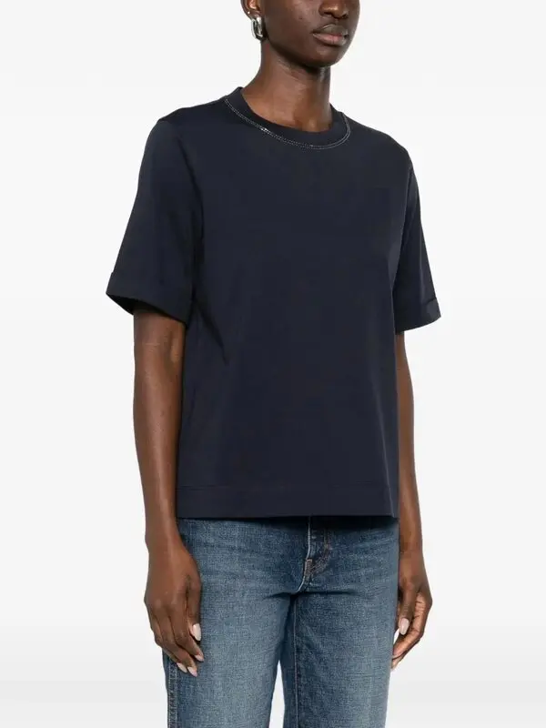 Brunello Cucinelli Cotton T-shirt With Embellished Neckline