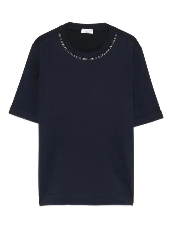 Brunello Cucinelli Cotton T-shirt With Embellished Neckline - Multicolor