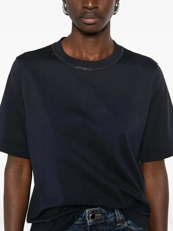 Brunello Cucinelli Cotton T-shirt With Embellished Neckline