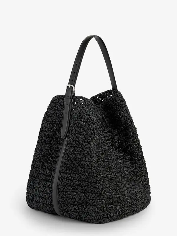 TOTEME Raffia Shoulder Bag With Buckle Detail - Black