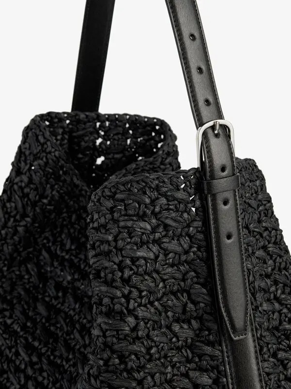 TOTEME Raffia Shoulder Bag With Buckle Detail - Black