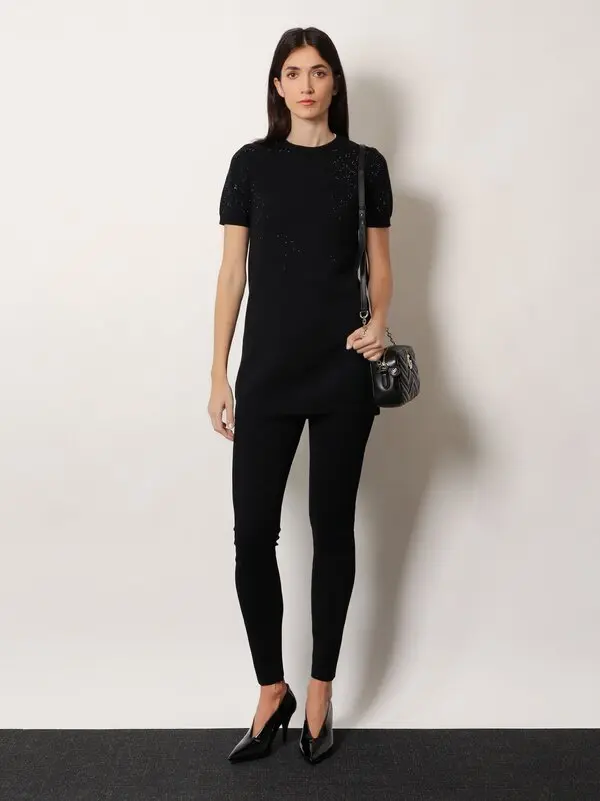 Gucci Short Sleeve Wool Dress With Gg Crystals - Multicolor