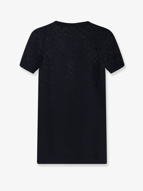 Gucci Short Sleeve Wool Dress With Gg Crystals - Multicolor