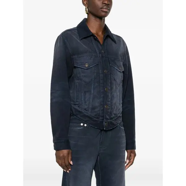 Balenciaga Dark Cotton Denim Jacket With Button Fastening - Blue