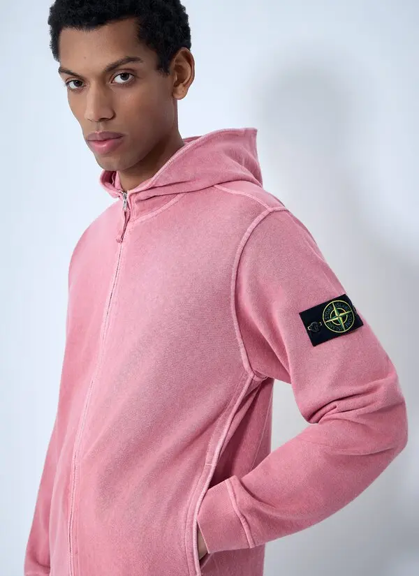 Stone Island Logo Patch Hooded Sweatshirt - Pink