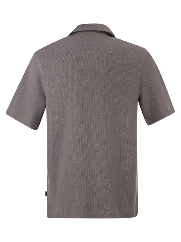 BOSS Textured Cotton Polo Shirt With Open Collar - Gray
