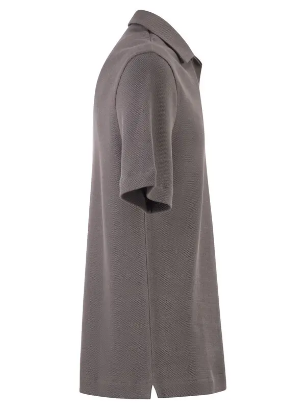 BOSS Textured Cotton Polo Shirt With Open Collar - Gray
