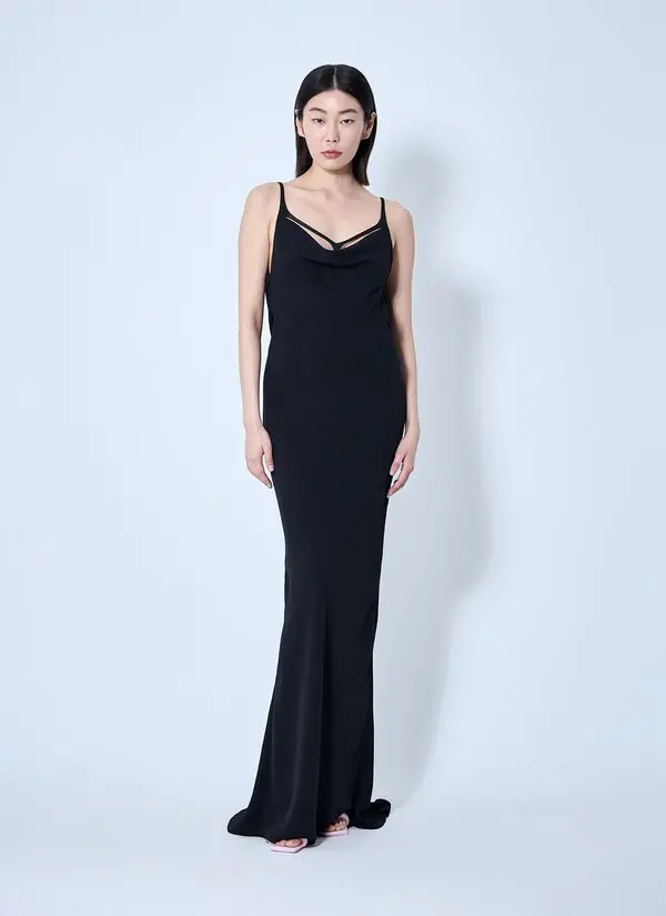 MUGLER Crepe Maxi Dress With Buckled Rear Construction