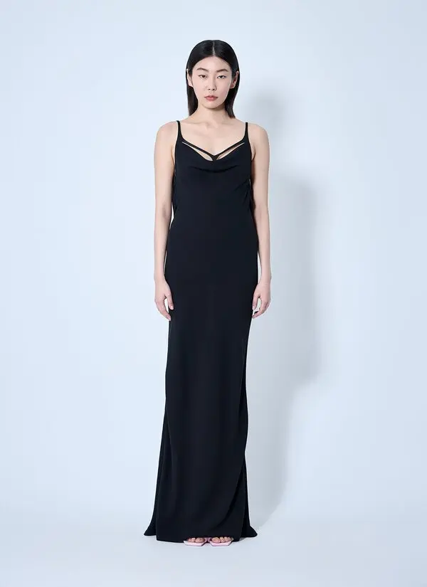 MUGLER Crepe Maxi Dress With Buckled Rear Construction - Black