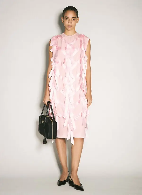 Prada Sablé Midi Dress With Bow Detail - Pink
