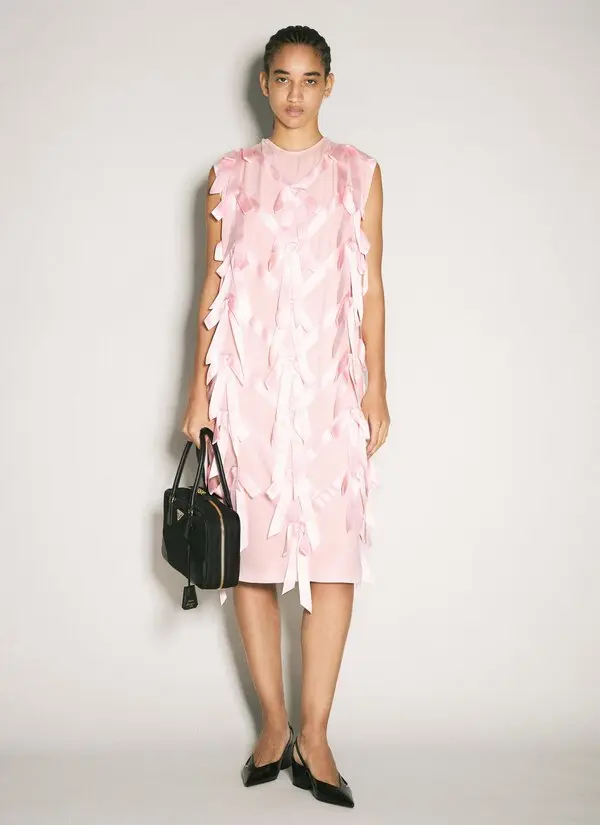 Prada Sablé Midi Dress With Bow Detail - Pink